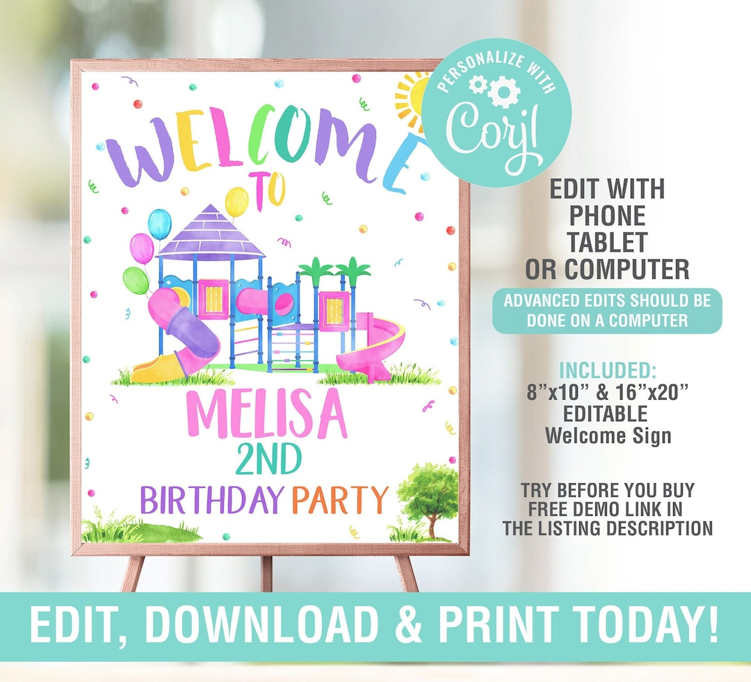 Playground Birthday Welcome Sign Editable,playground Table Sign, Park ...