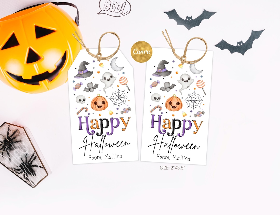 Happy Halloween Tag Editable Template, Halloween Favor Tags, Halloween ...