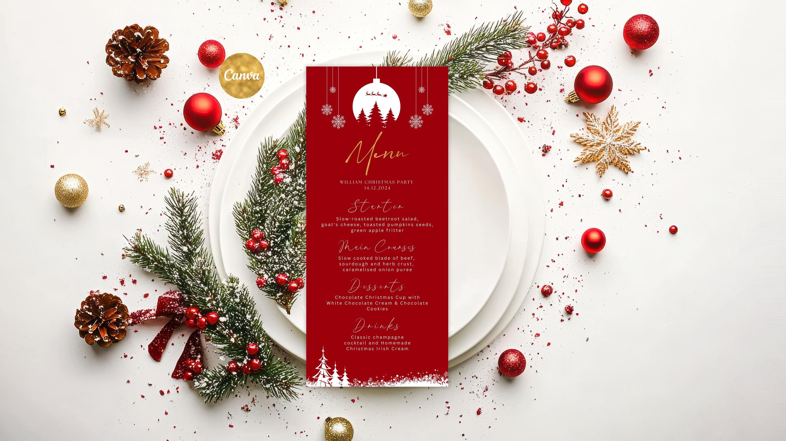 Christmas Menu Template, Editable Christmas Menu Card, Printable ...