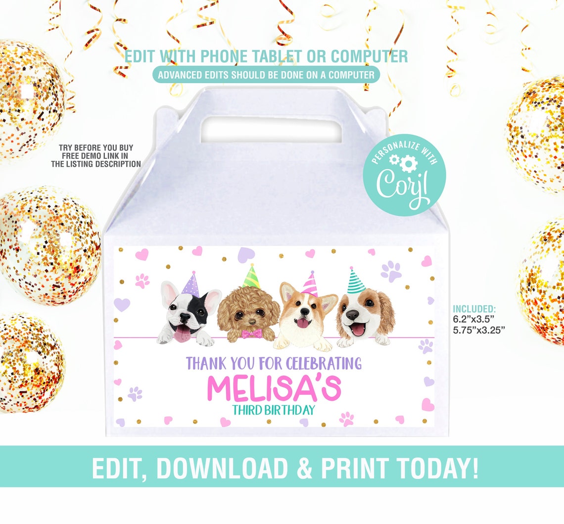 Puppy Gable Box EDITABLE Dog Gable Box Pawty Gable Box - Etsy