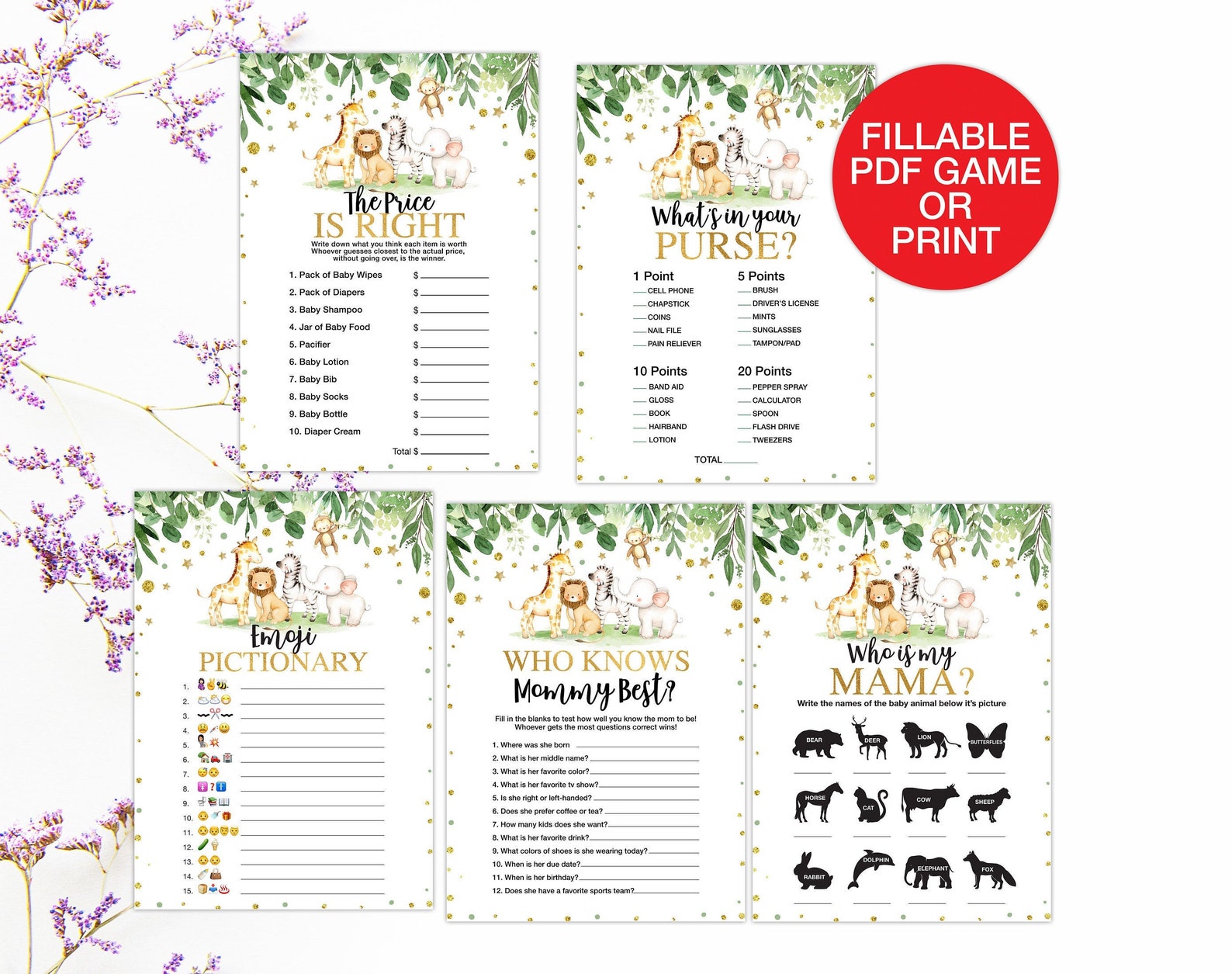 Safari Baby Shower Games Bundle Jungle Baby Shower Game - Etsy