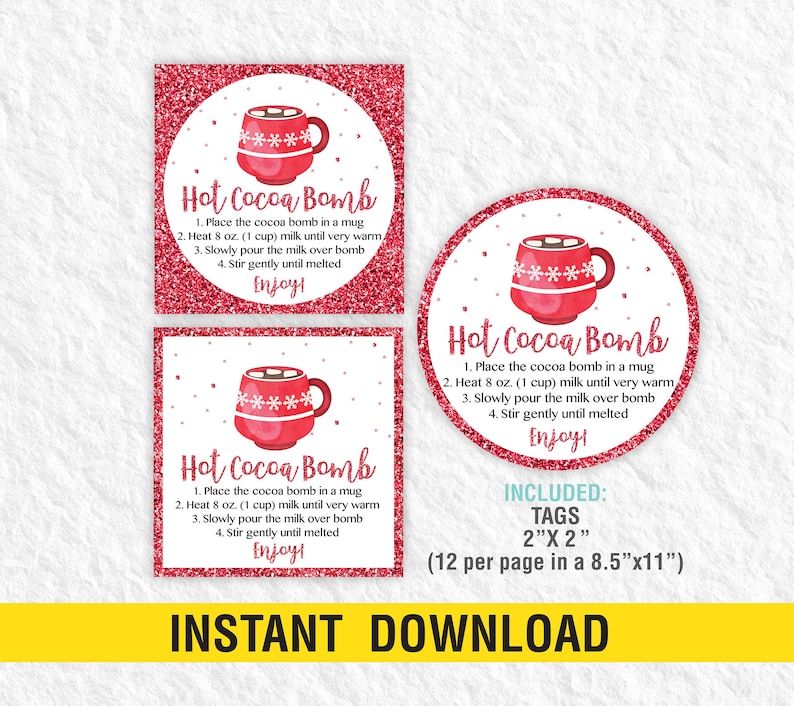 Hot Chocolate Bomb Tag PRINTABLE Hot Cocoa Bomb Instructions | Etsy