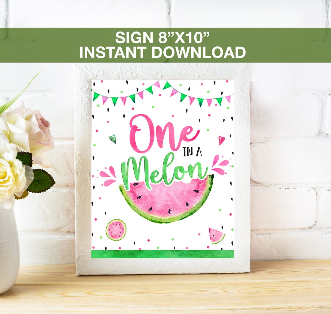 One in a Melon Sign Printable, One in Birthday Decoration, Pink ...