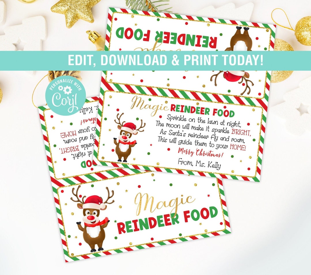 Magic Reindeer Food Treat Topper Printable EDITABLE, Christmas Topper ...