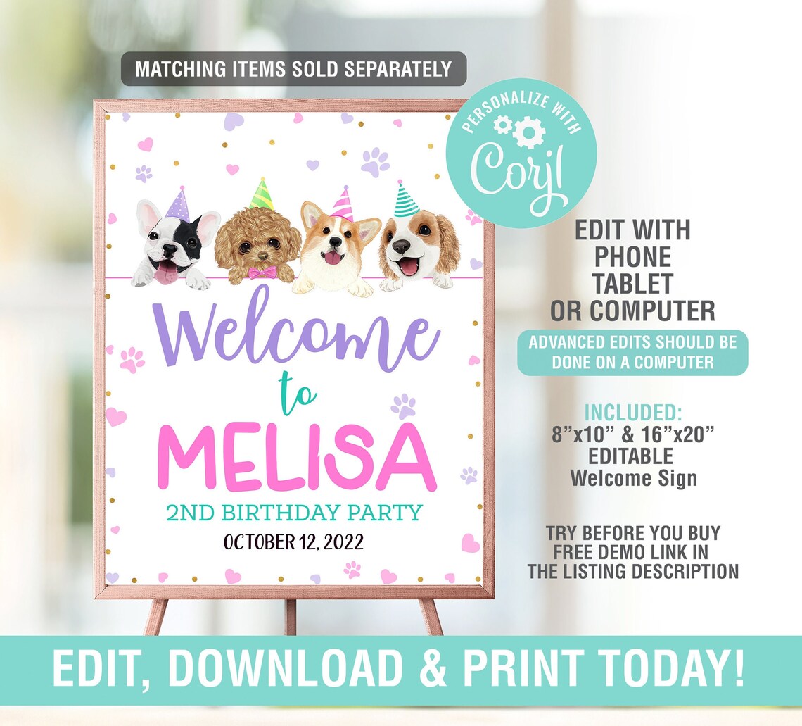 Adopt a Puppy Sign, Puppy Party Sign, Puppy Party Theme Sign, Instant ...