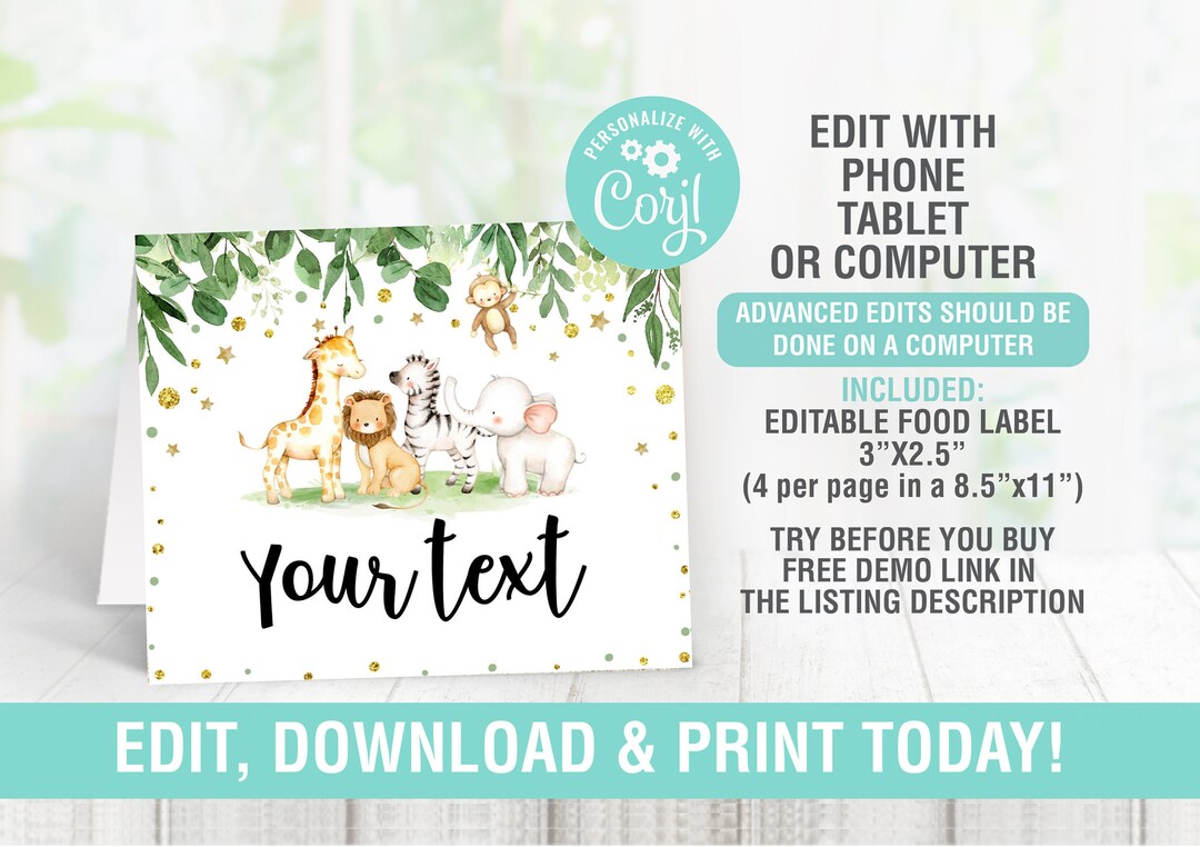 SAFARI Buffet Cards, Safari Food Labels, Placecards, Jungle Food Card ...