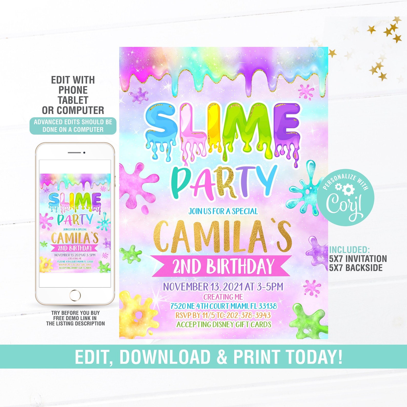 Slime Birthday Invitation EDITABLE Slime Invitation Slime - Etsy