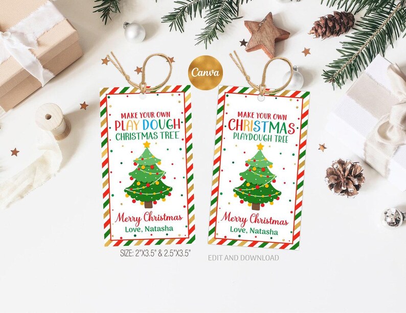 Christmas Playdough Tree Tag Tag, Make Your Own Favor Tag Editable ...