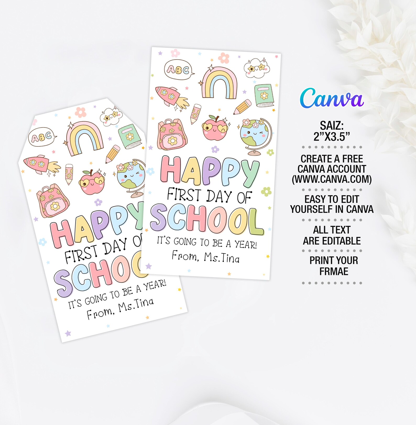 Back to School Tags Printable, Groovy First Day of School Tag, School ...