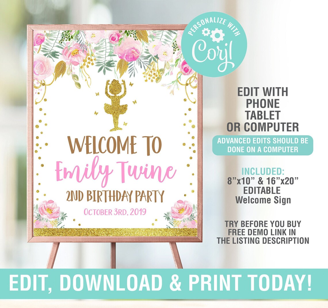 Ballerina Welcome Signballerina Party Sign Ballet - Etsy