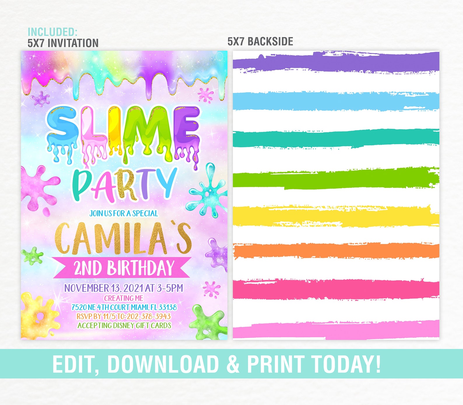 Slime Birthday Invitation EDITABLE Slime Invitation Slime - Etsy