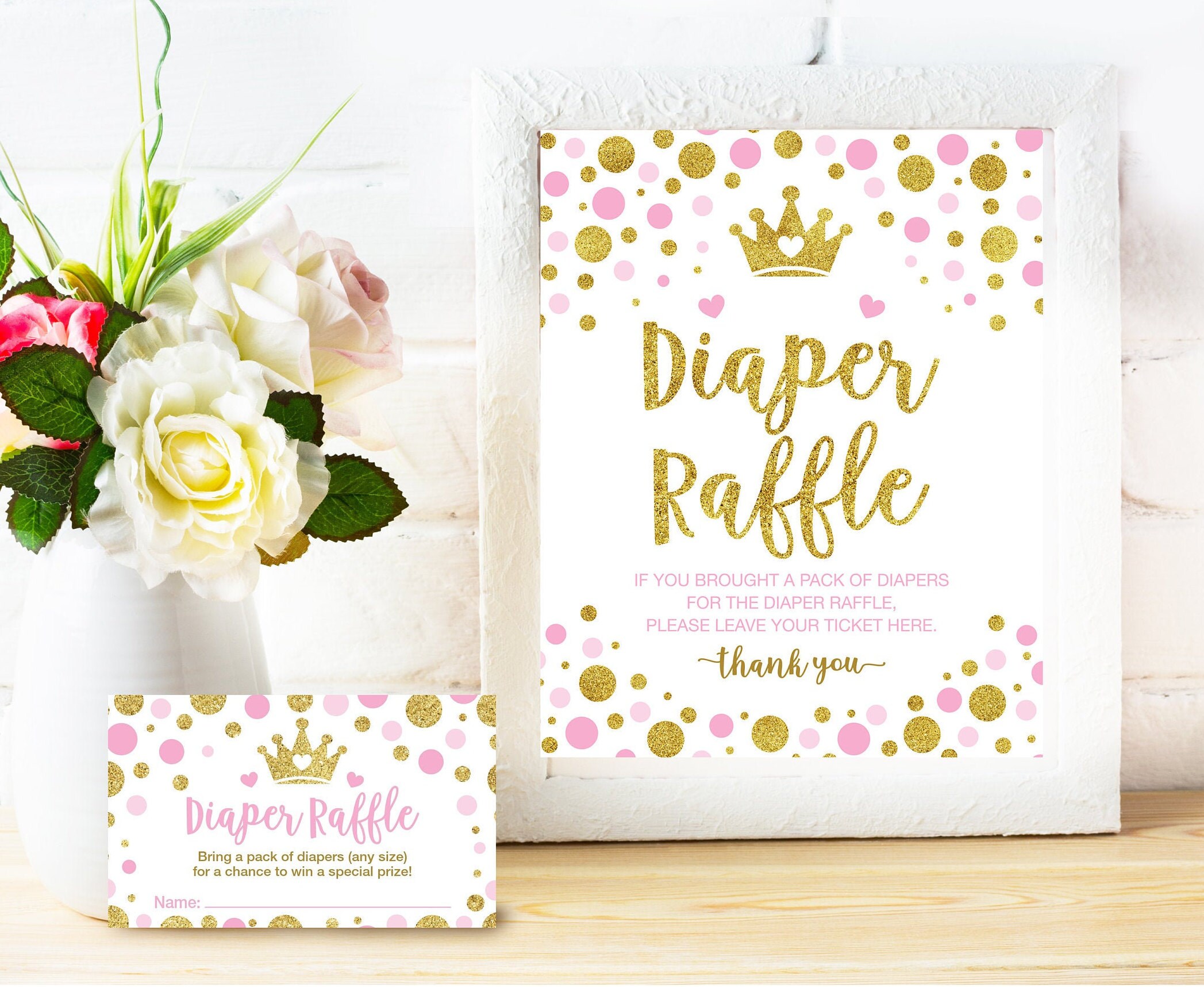Pink Gold Diaper Raffle Sign Baby Shower Diaper Raffle - Etsy