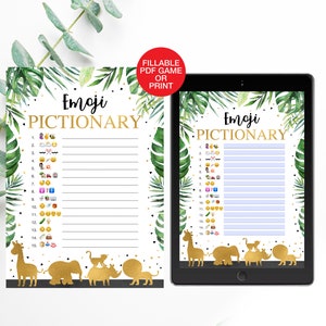 Emoji Pictionary Baby Shower Game Fillable, Safari Baby Shower Game ...