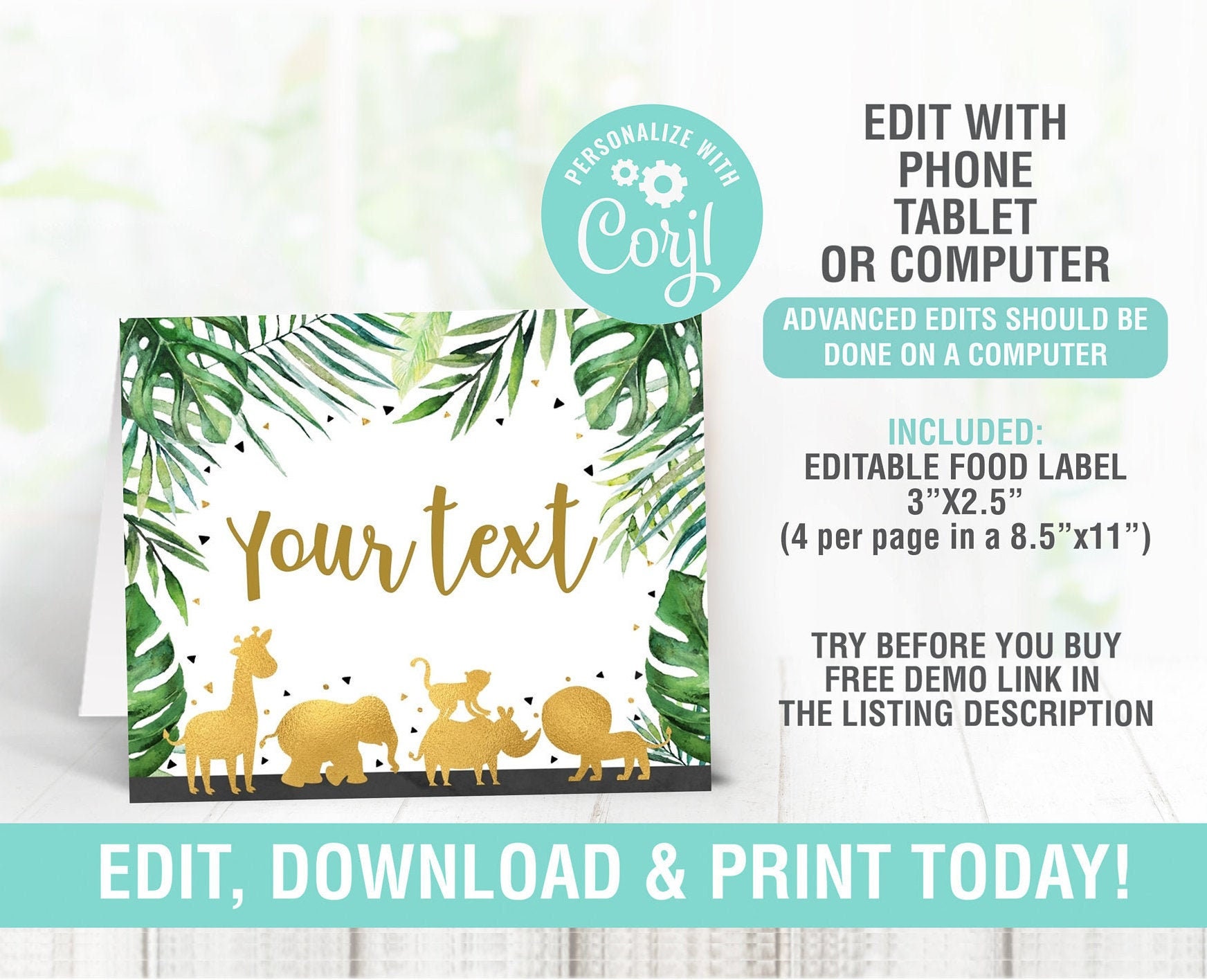 SAFARI Buffet Cards Safari Food Labels Placecards Jungle | Etsy