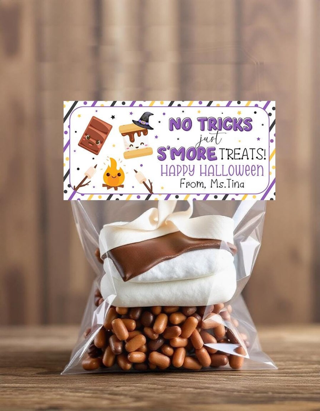 Halloween S’mores Treat Bagtopper Tag Template Editable, No Tricks Just ...