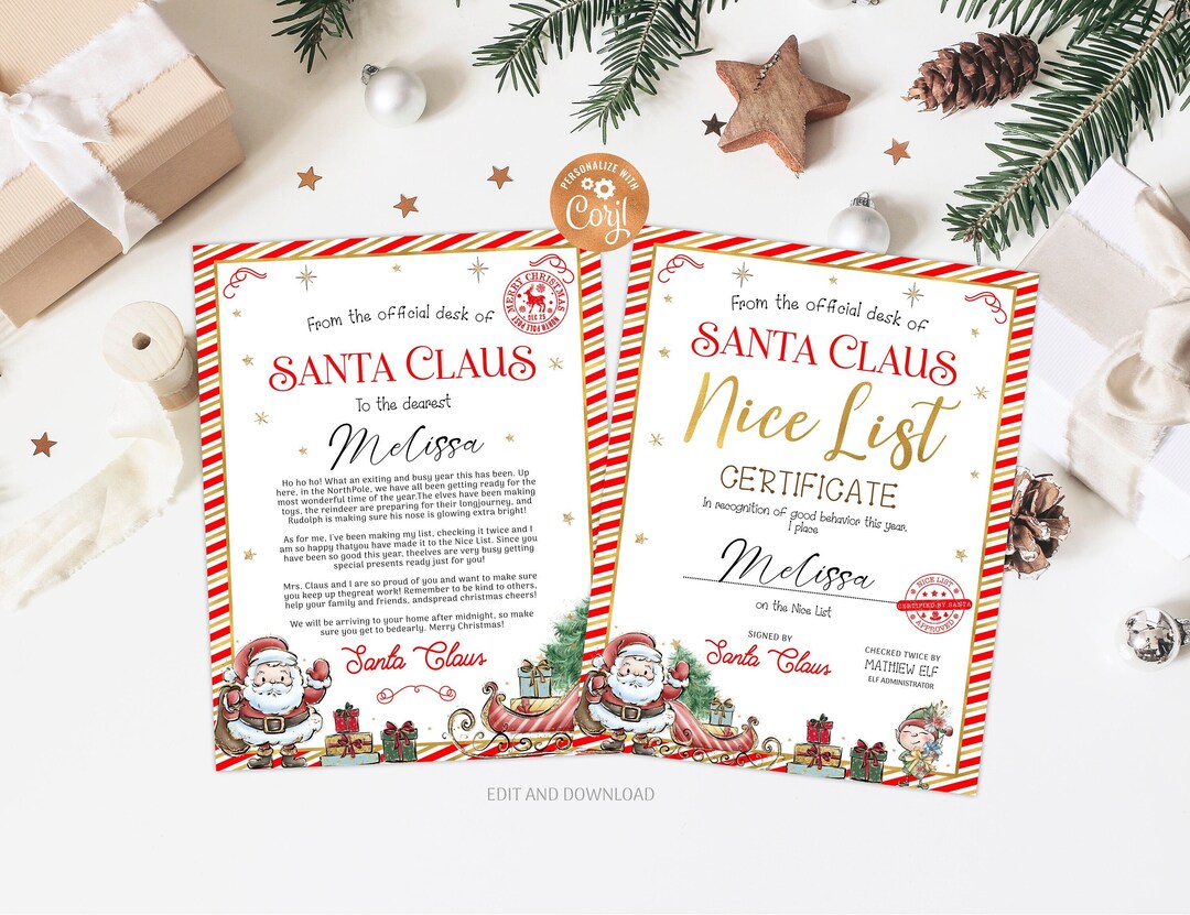 Editable Letter From Santa, Nice List Certificate, Santa Christmas ...