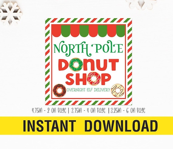 Mini North Pole Donut Shop Label Overnight ELF Delivery Donut | Etsy