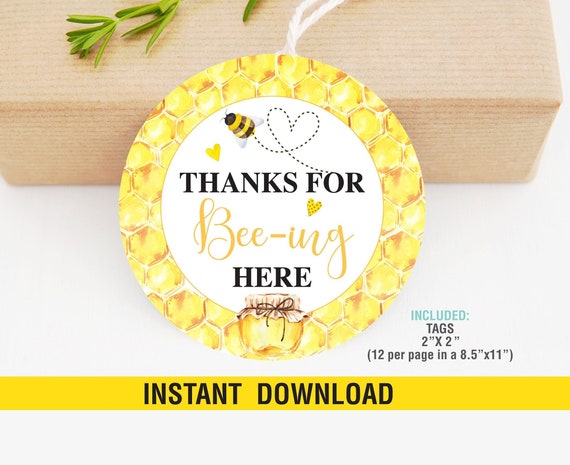 Bee Favor Tags Thank you Favor, BEE Baby Shower 2" tag Label, Bee Thank ...