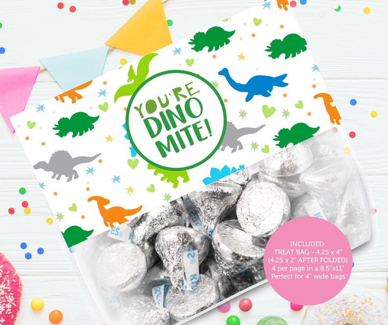 Valentine Treat Bag Toppers PRINTABLE, You’re Dinomate Treat Bag Topper ...