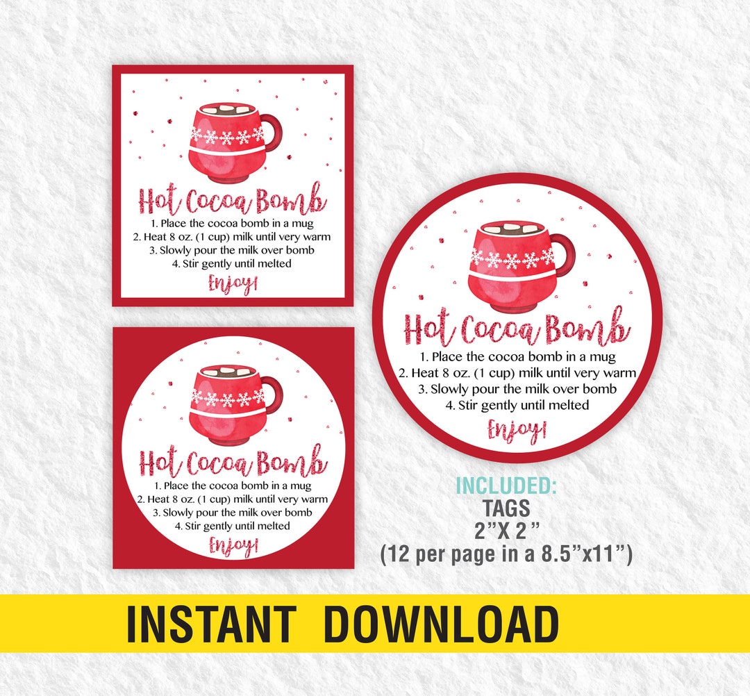 Hot Chocolate Bomb Tag PRINTABLE, Hot Cocoa Bomb Instructions Card ...