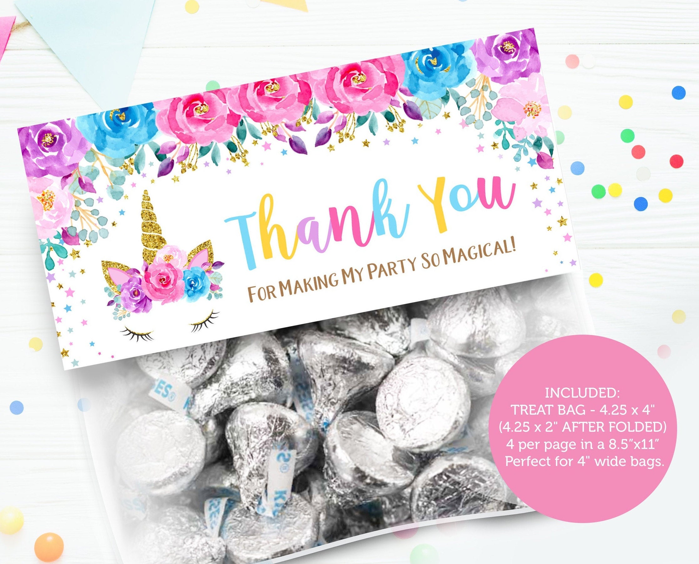 Unicorn Treat Bag Topper PRINTABLE, Unicorn Favors, Unicorn Birthday ...