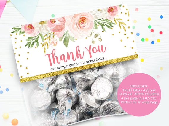 Floral Treat Bag Toppers PRINTABLE, Floral blush Treat Bag Topper ...