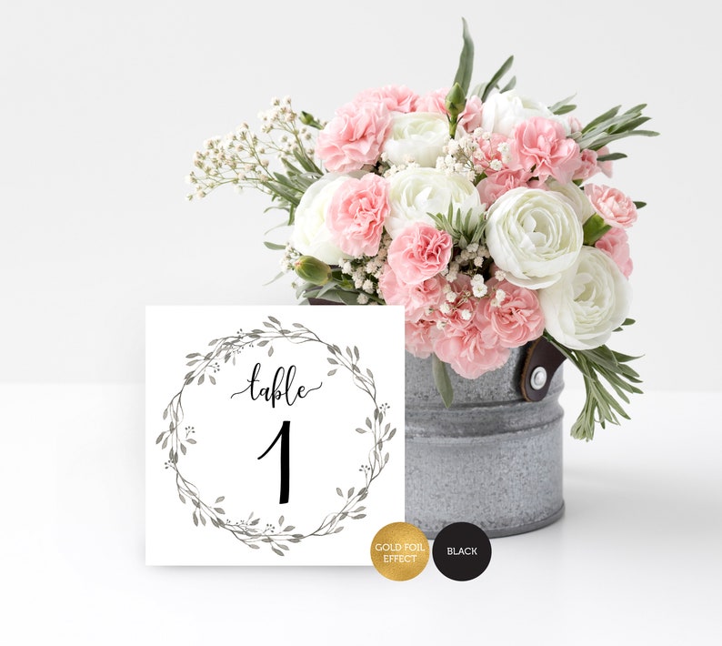 Printable Foldable Table Numbers (flowers) 1 -50 Black & Gold Instant ...
