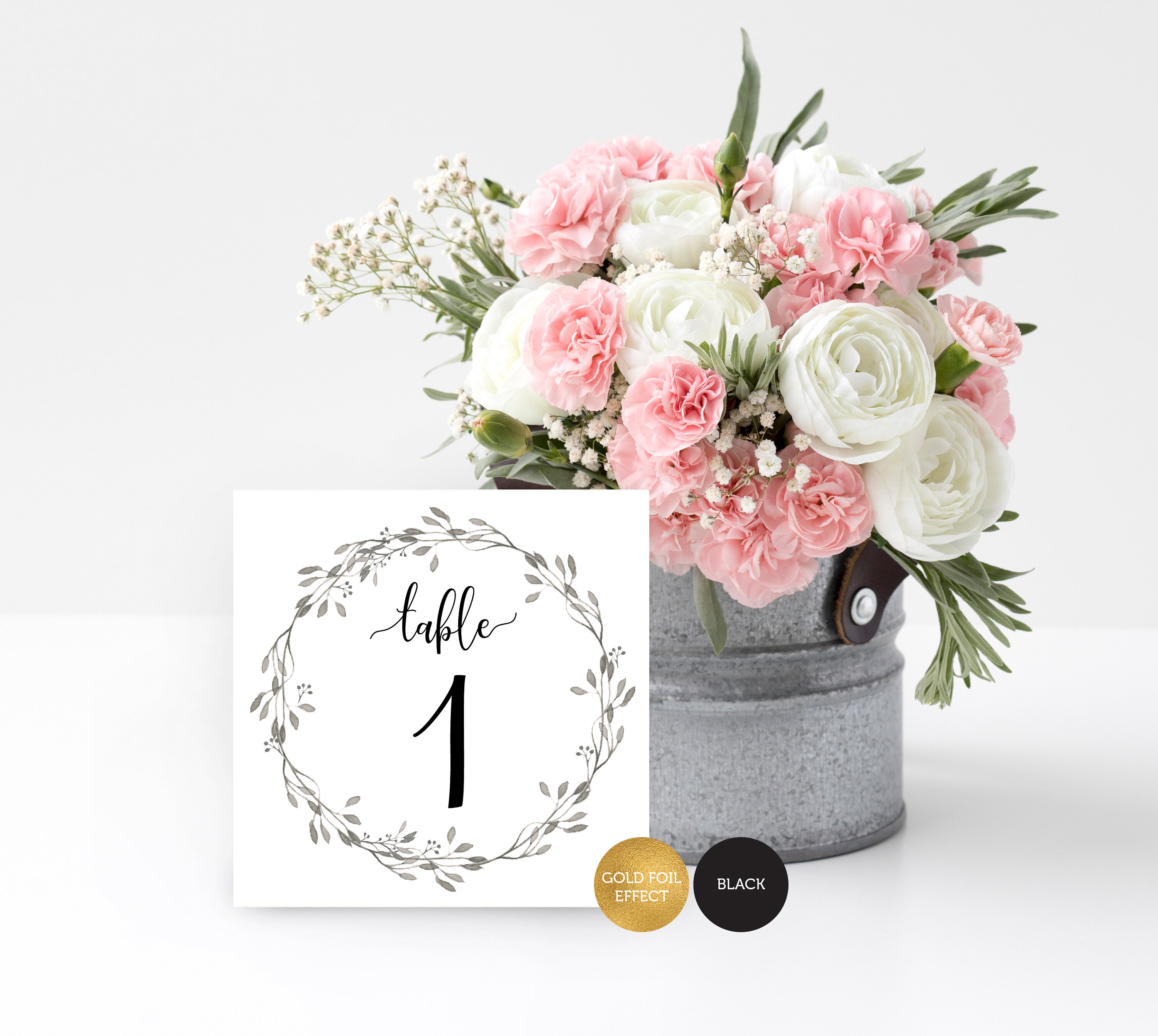 Números de mesa plegables imprimibles flores 1 50 negro & - Etsy México