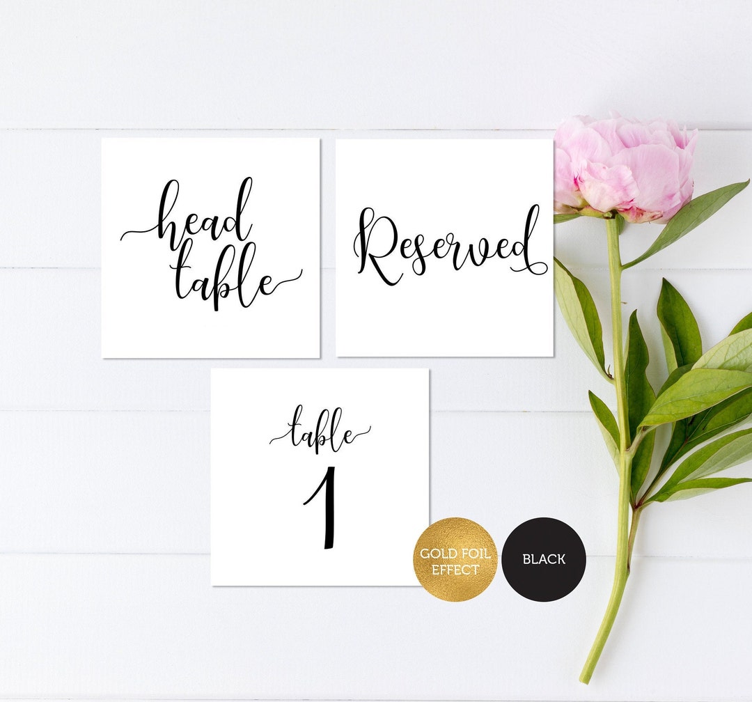 Printable Foldable Table Numbers (flowers) 1 -50 Black & Gold Instant ...