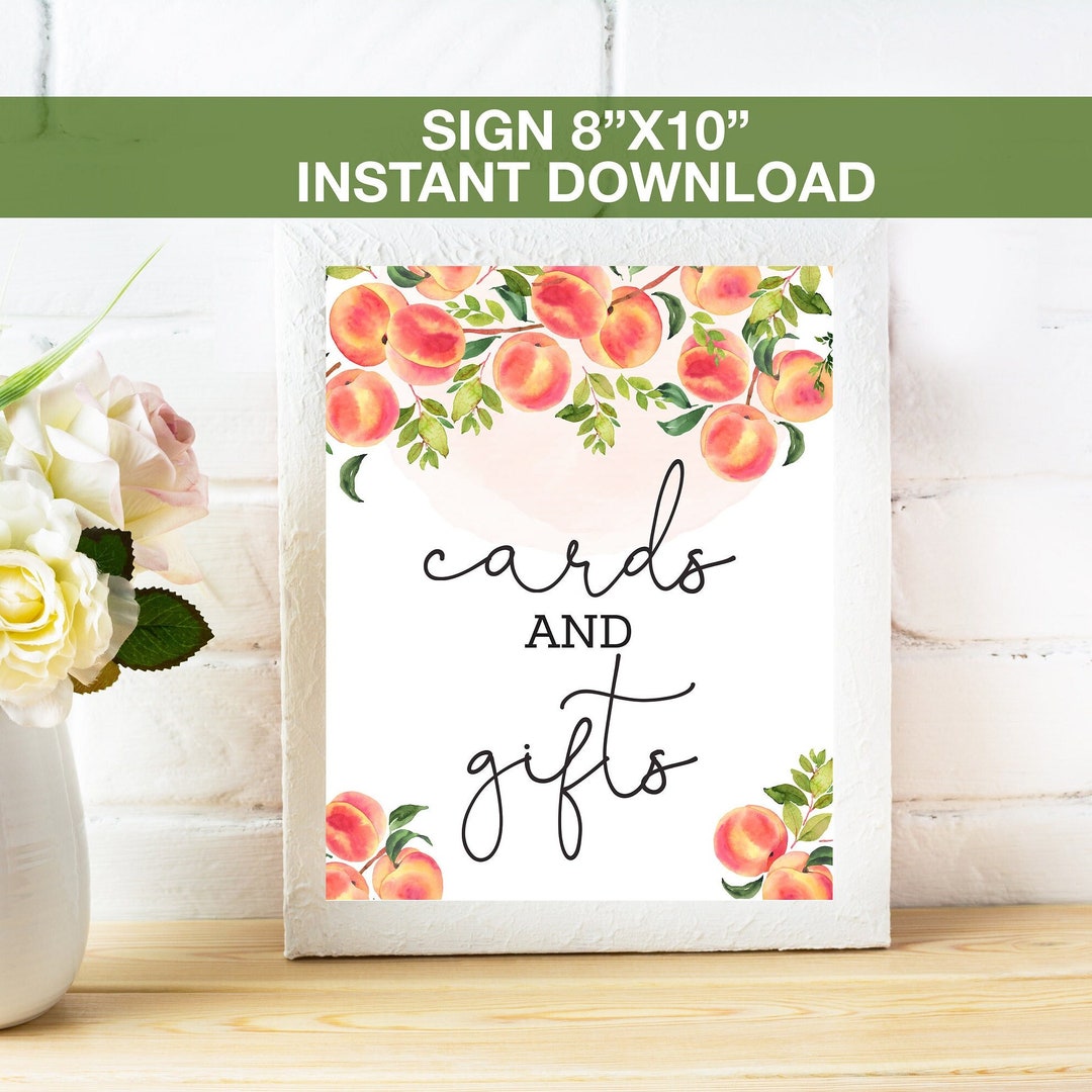 Peach Gifts and Cards Sign Printable, Peach Cards and Gifts Sign, Baby ...