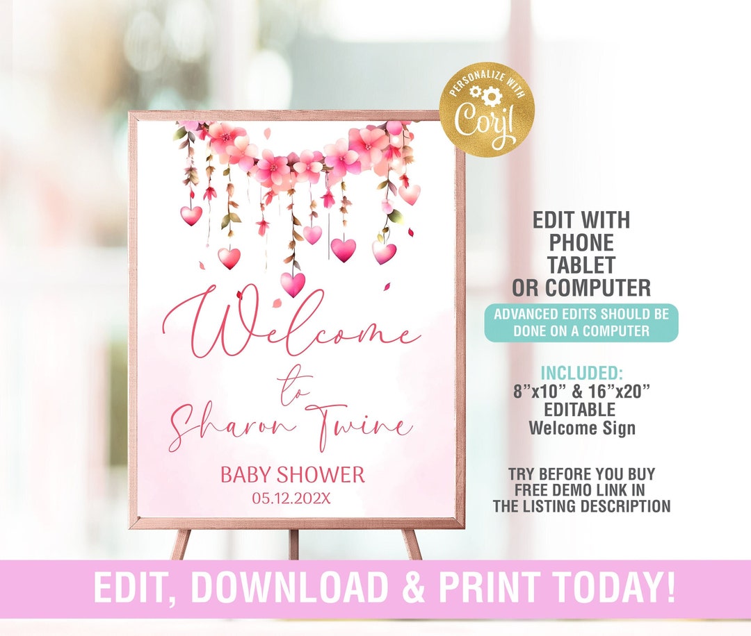 Editable Valentine Baby Shower Welcome Sign, A Little Sweetheart Girl ...