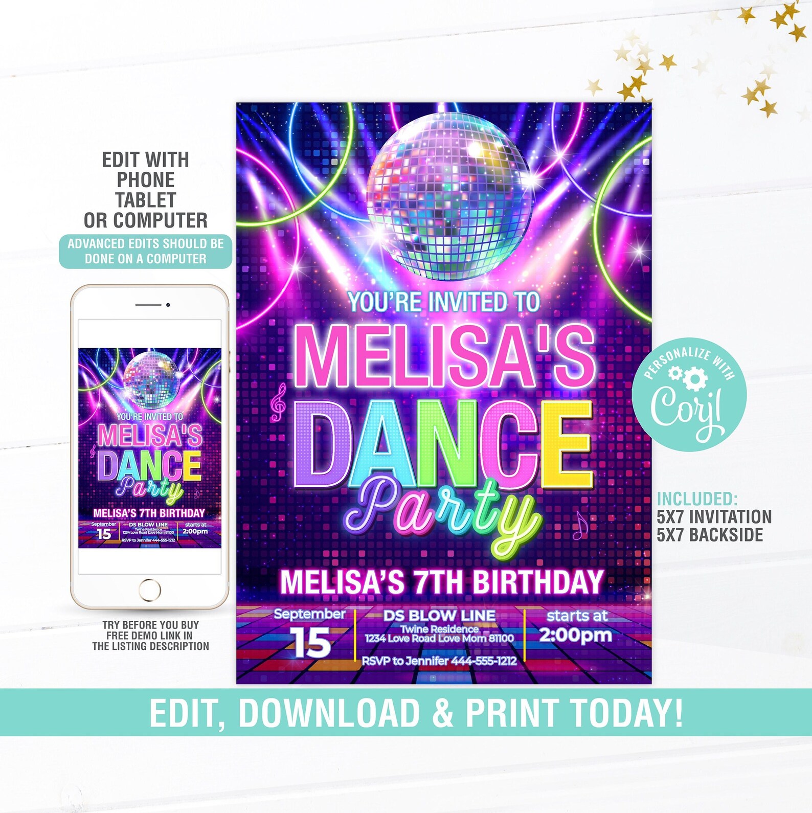 Dance Birthday Party Invitation EDITABLE Disco Birthday | Etsy