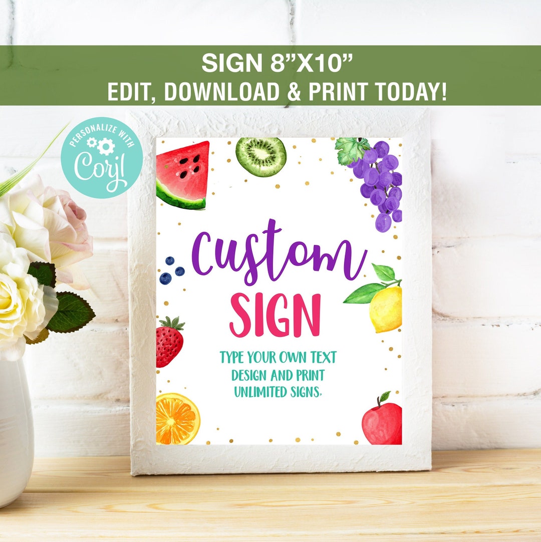 Editable Custom Fruit Sign, Summer Party Decor Sign, Summer Sign,fruit ...