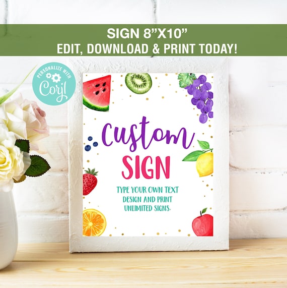 Editable Custom Fruit Sign, Summer Party Decor Sign, Summer Sign,Fruit ...