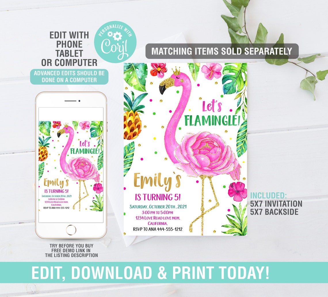 Flamingo Buffet Label EDITABLE, Flamingo Tropical Food Tent Cards, Food ...
