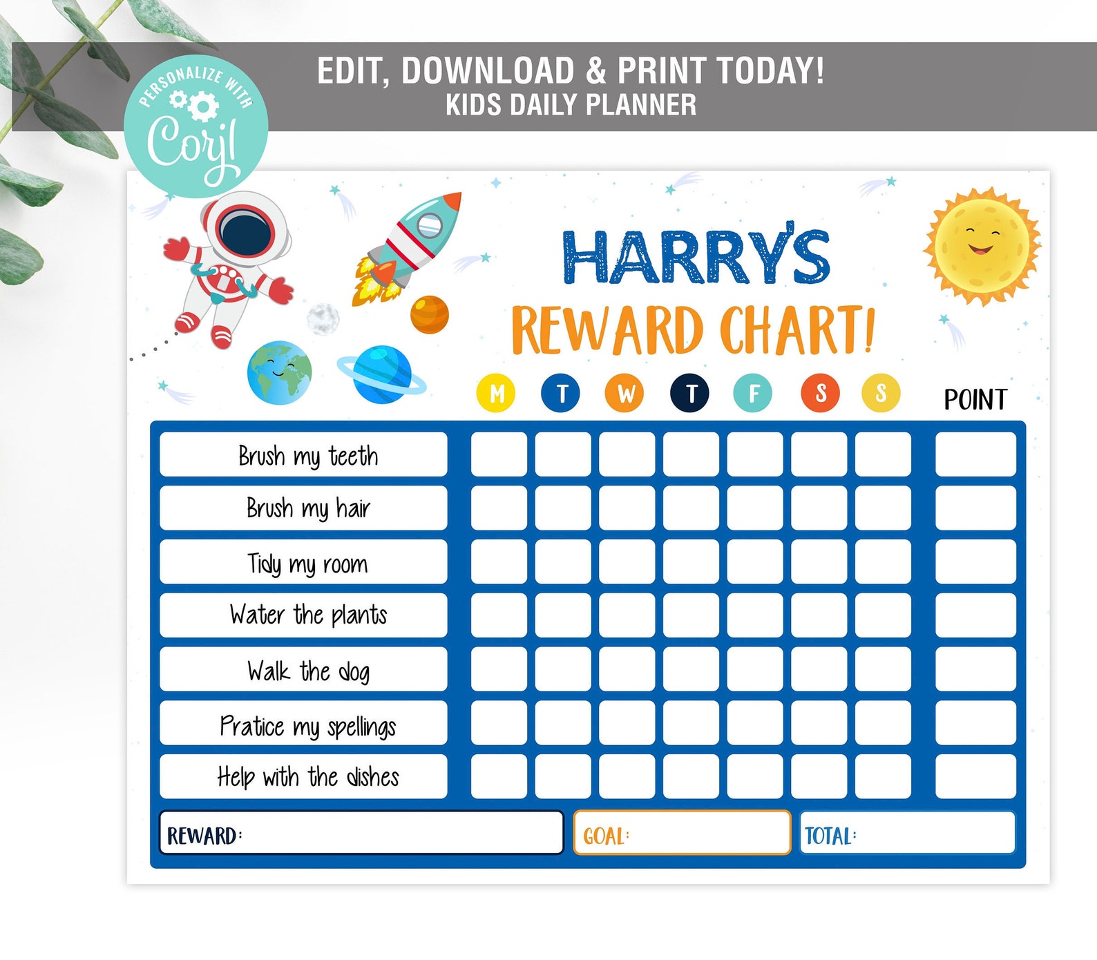 EDITABLE Space Outer Space Chart Chore Chartrocket Ship - Etsy