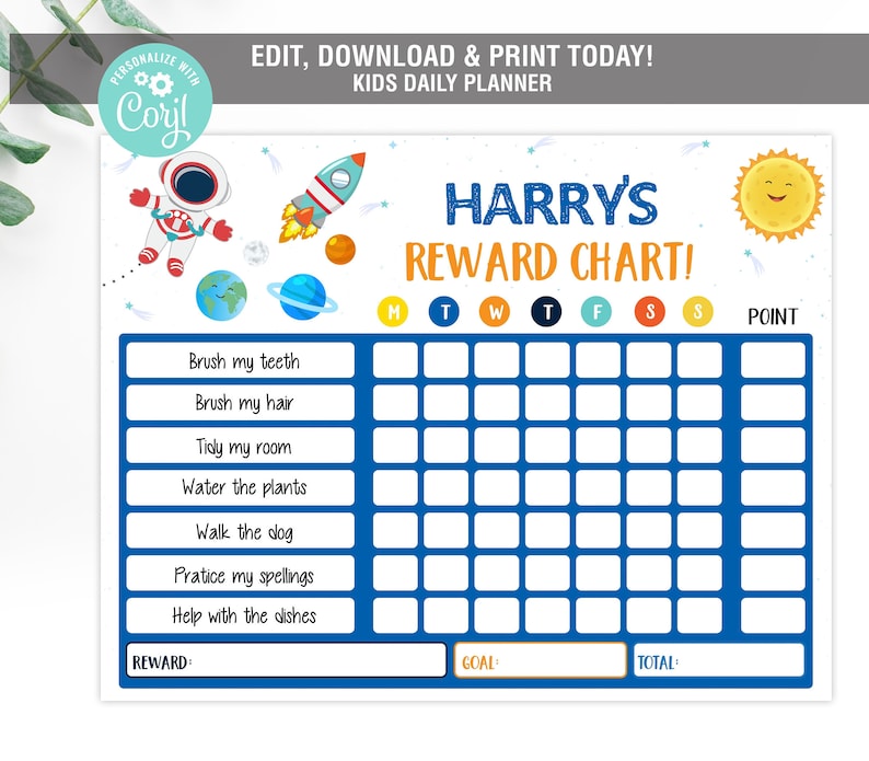 EDITABLE Space Outer Space Chart Chore Chartrocket Ship - Etsy