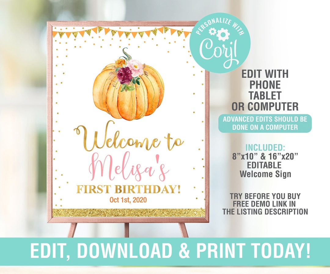 Pumpkin Welcome Sign Editable Our Little Pumpkin First - Etsy