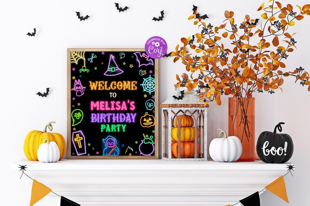 Neon Halloween Party Welcome Sign Template Editable,printable Neon ...