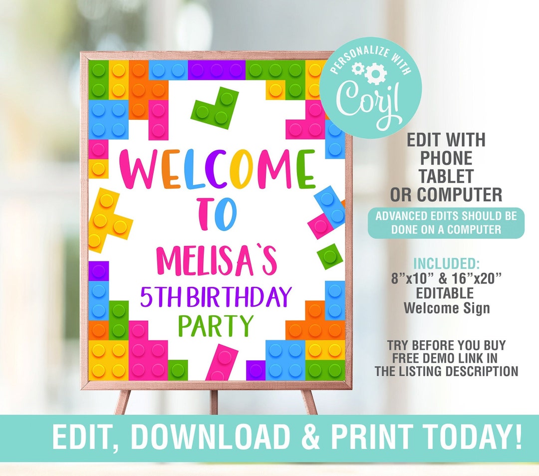 Building Blocks Party Welcome Sign EDITABLE, Building Blocks Birthday ...
