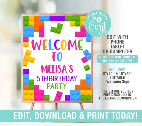 Building Blocks Party Welcome Sign EDITABLE, Building Blocks Birthday ...