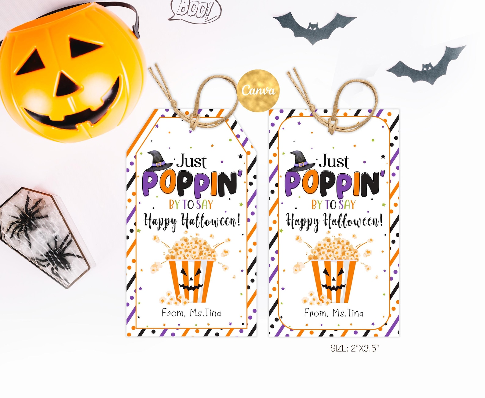 Halloween Popcorn Gift Tag Template, Just Poppin’ by to Say Happy ...