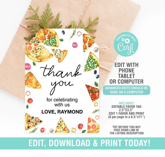 Pizza Thank You Tags, Pizza Favor Tags, Pizza Party Tags, Pizza Gift ...