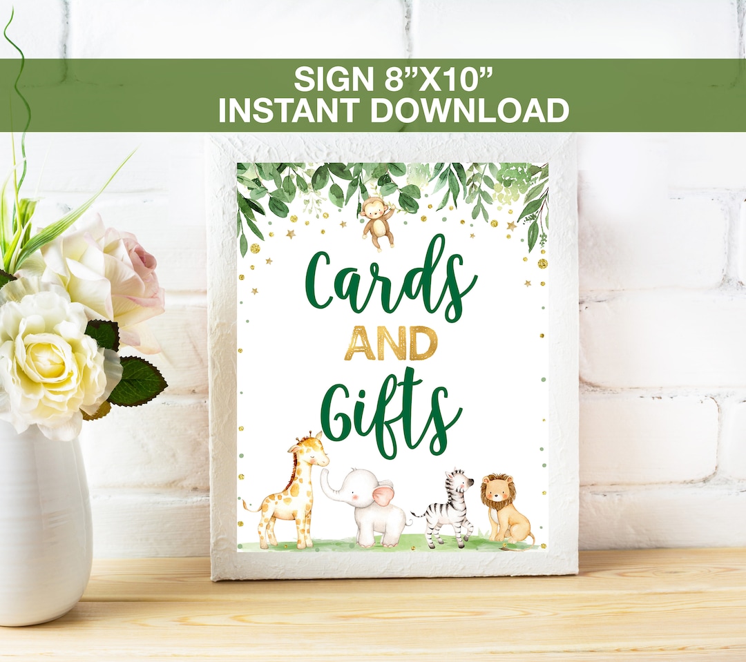 Safari Gifts and Cards Sign Printable, Jungle Wild One Cards and Gifts ...