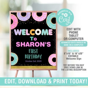Donut Welcome Sign, Birthday Welcome Sign, Donut Table Sign, Donut Grow ...