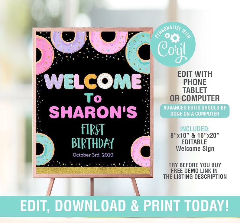 Donut Welcome Sign Birthday Welcome Sign Donut Table Sign | Etsy