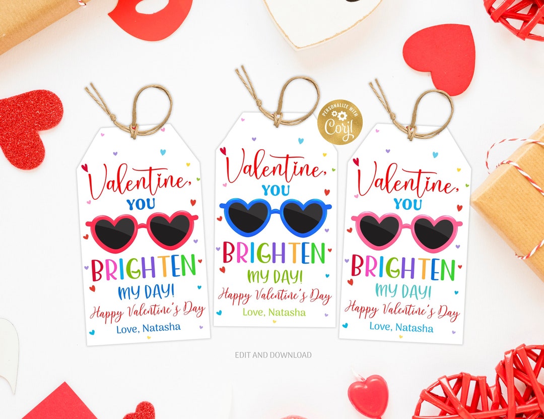 You Brighten My Day Valentine Sunglasses Editable Tag, Heart Sunglasses ...