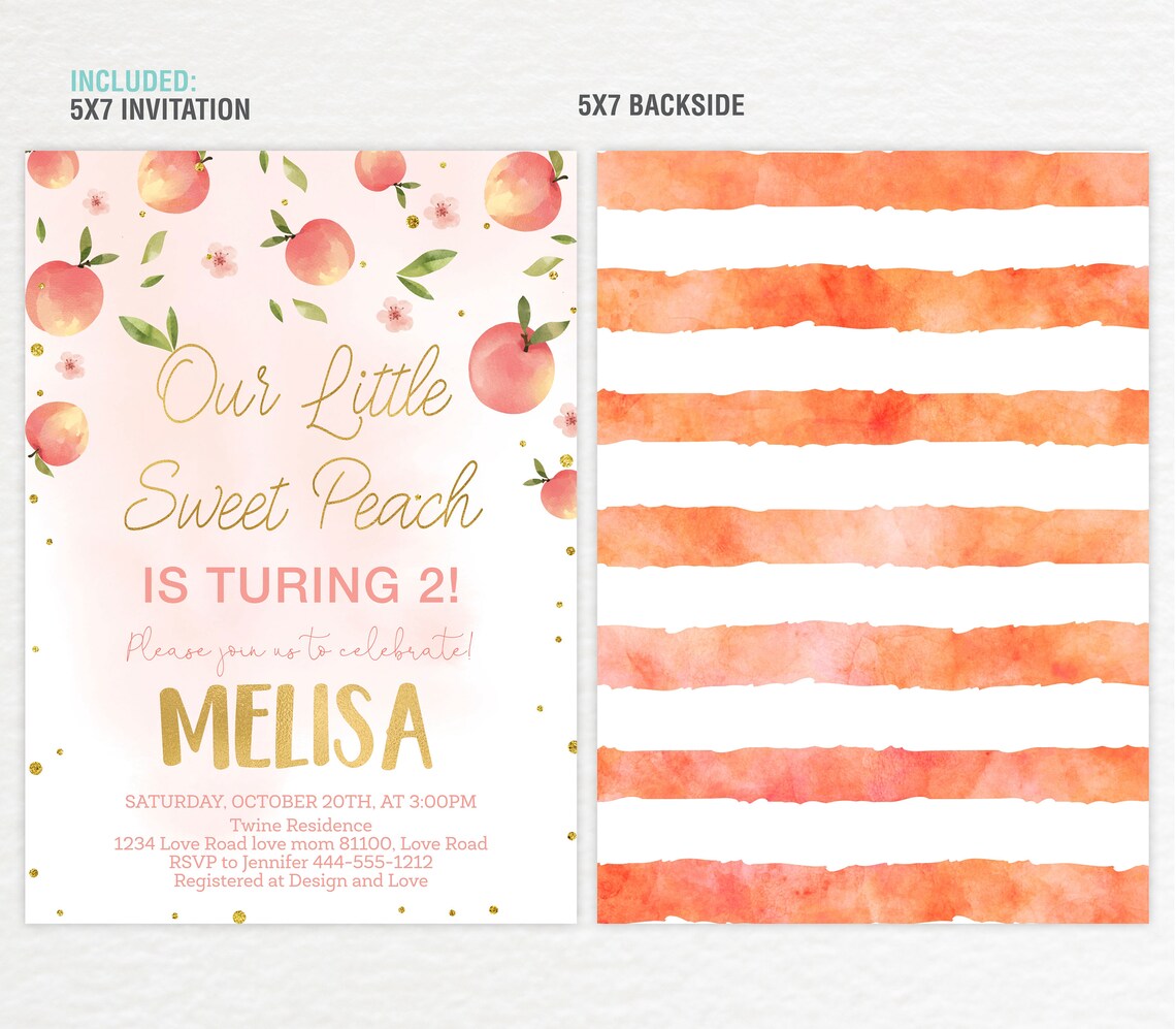 Peach First Birthday Party Invitation Editable,sweet as A Peach ...