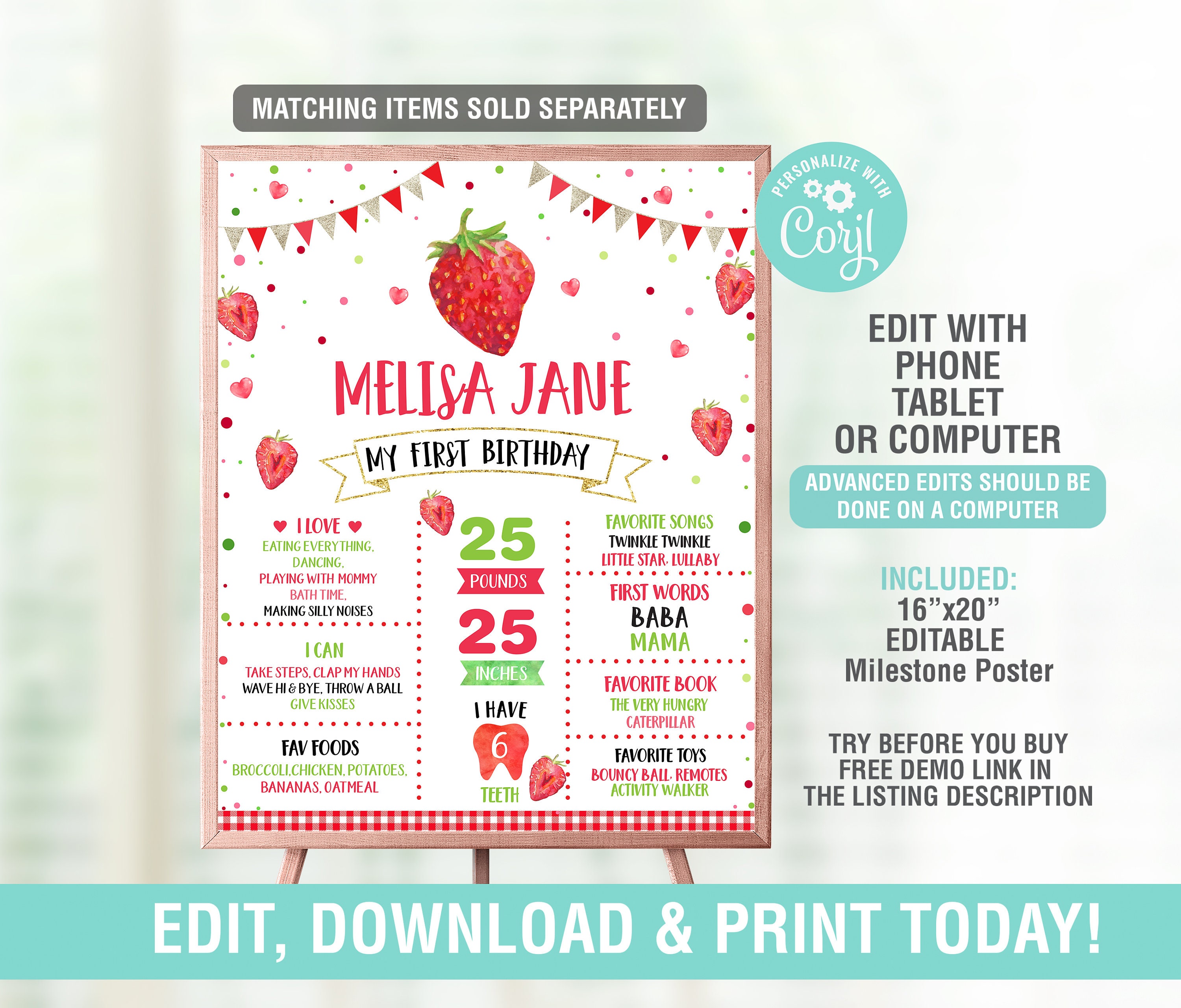 Strawberry Buffet Cards EDITABLE Berry Food Labels - Etsy
