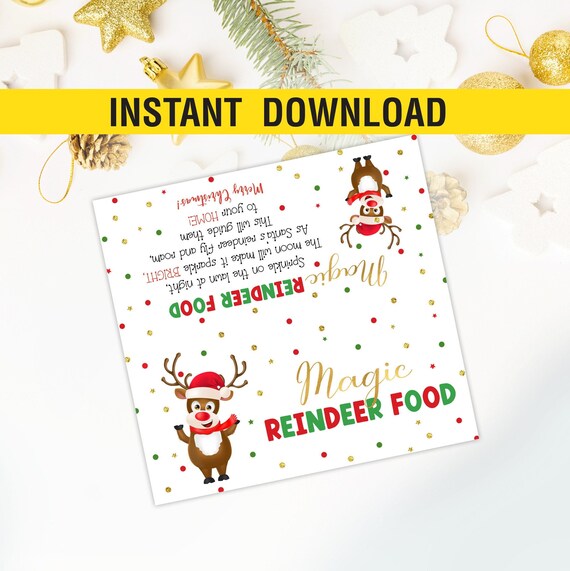 Magic Reindeer Food Treat Topper Printable, Christmas Topper Tag ...